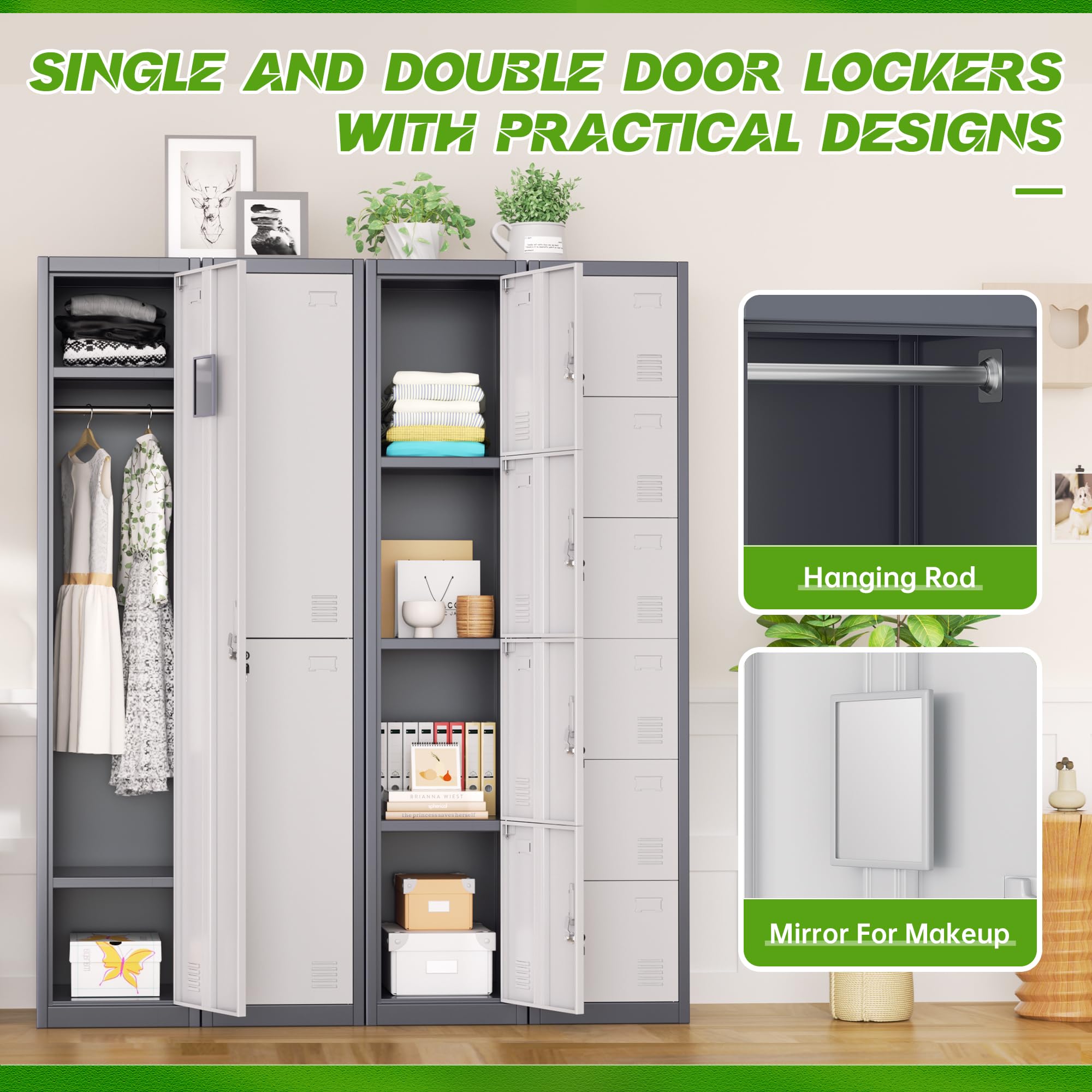 Pataku Metal Lockers for Employees, 5 Tier Storage Locker Cabinet, Steel Lockers 5 Lockable Doors for School, Gym, Office, Home(Grey,5-Tier)