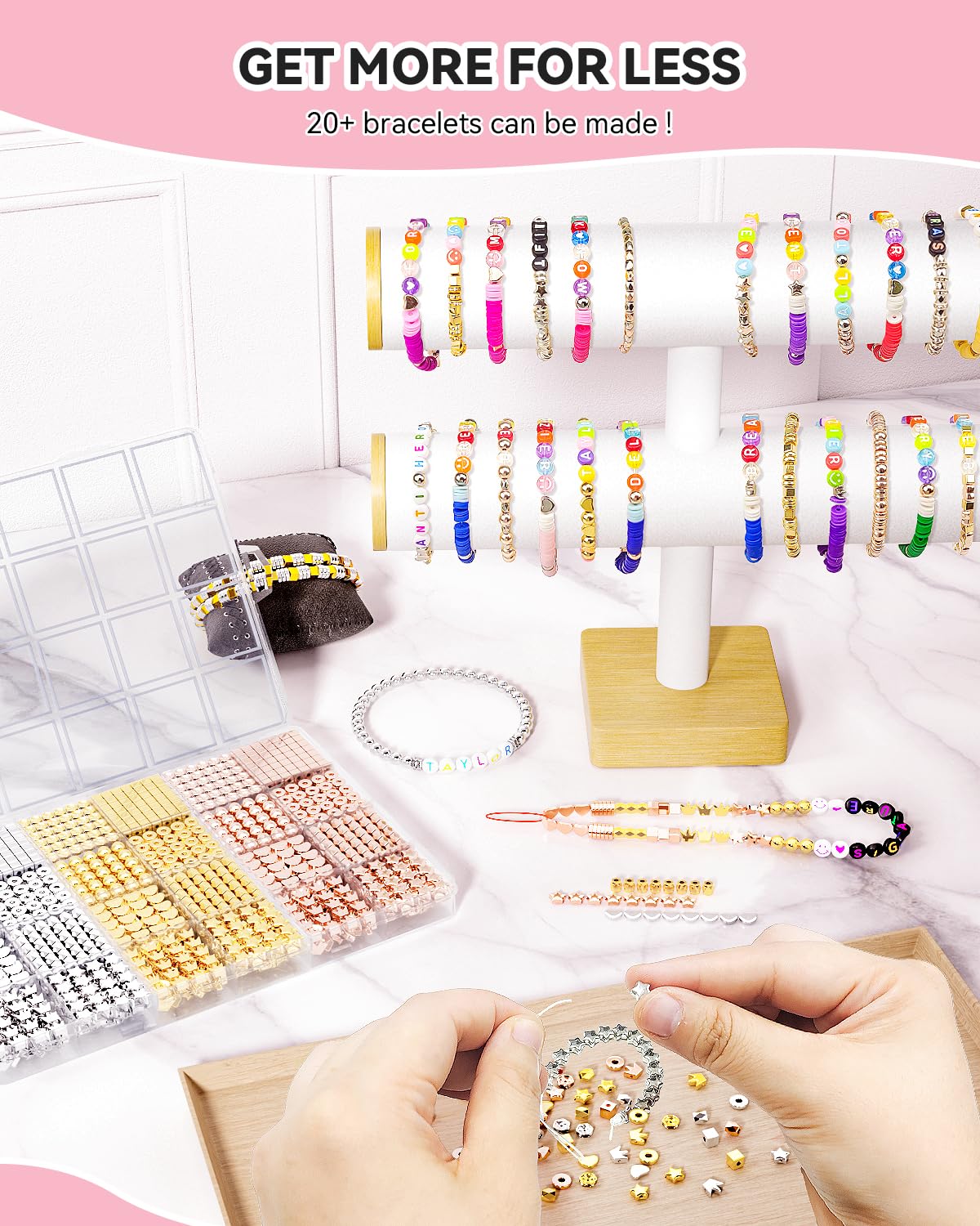 ARTDOT Gold Beads for Jewelry Bracelets Making, 1740 PCS 8 Styles Spacer Beads Kit (Gold, Sliver, Rose Gold)