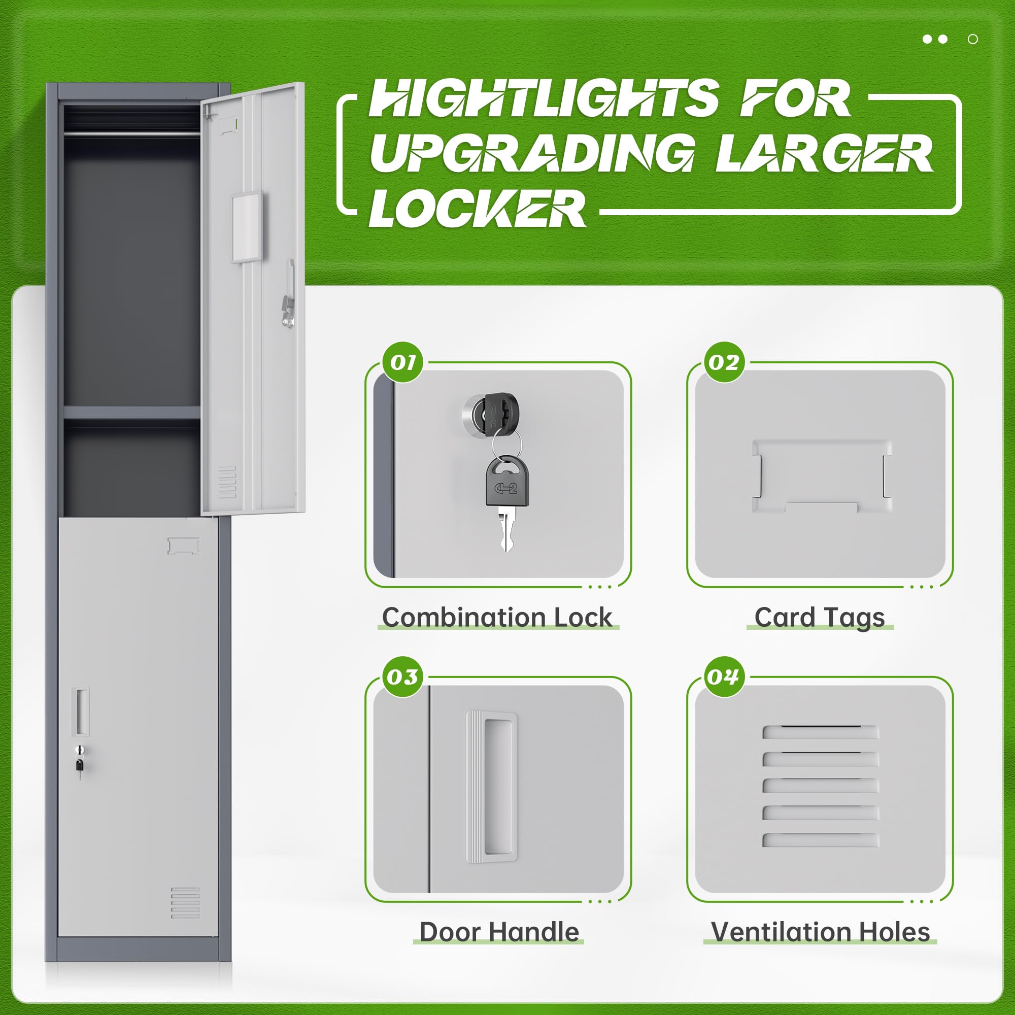 Pataku Metal Lockers for Employees, 5 Tier Storage Locker Cabinet, Steel Lockers 5 Lockable Doors for School, Gym, Office, Home(Grey,5-Tier)