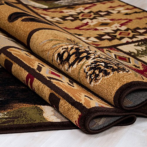 Champion Rugs Wildlife Cabin Nature Bear and Elk Scene Area Rug (3 Feet 10 Inch X 5 Feet 2 Inch)