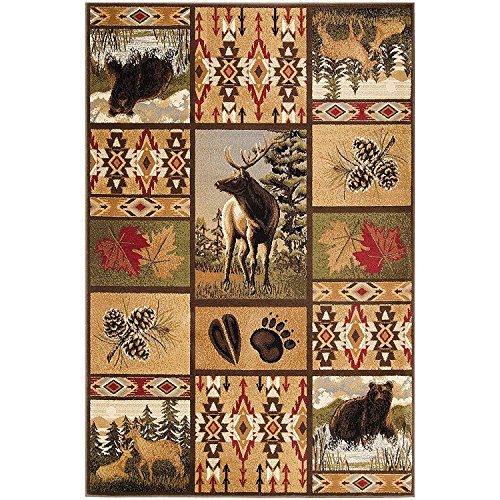 Champion Rugs Wildlife Cabin Nature Bear and Elk Scene Area Rug (3 Feet 10 Inch X 5 Feet 2 Inch)