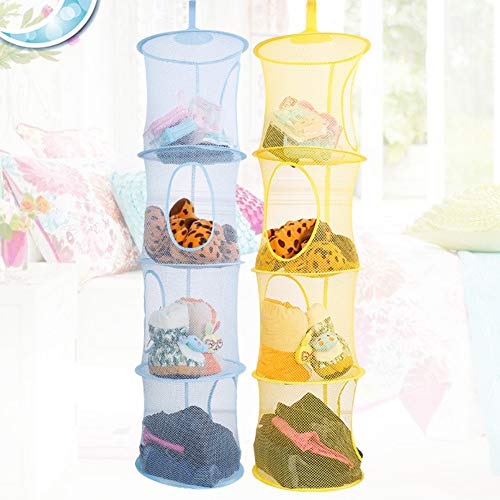 Gnc33Ouhen 4 Layers Mesh Hanging Clothes Toys Storage Rack Basket Bins Folding Sundries Organizer Grey