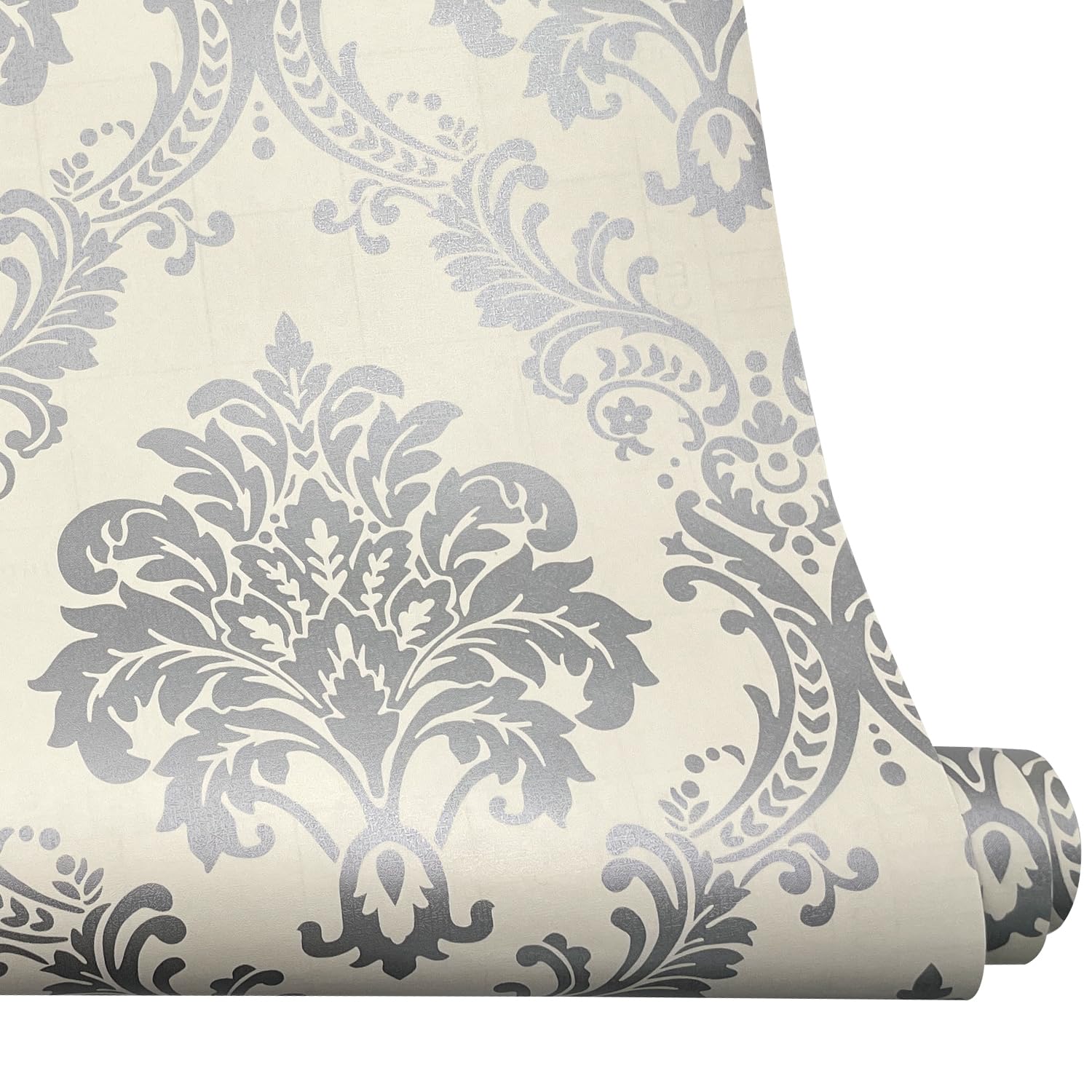 LovingWay Vintage Shelf Liner Self-Adhesive 17.7x177 Inch Drawer Covering PVC Paper Upgrade Old Furnitures Looking Grey Damask
