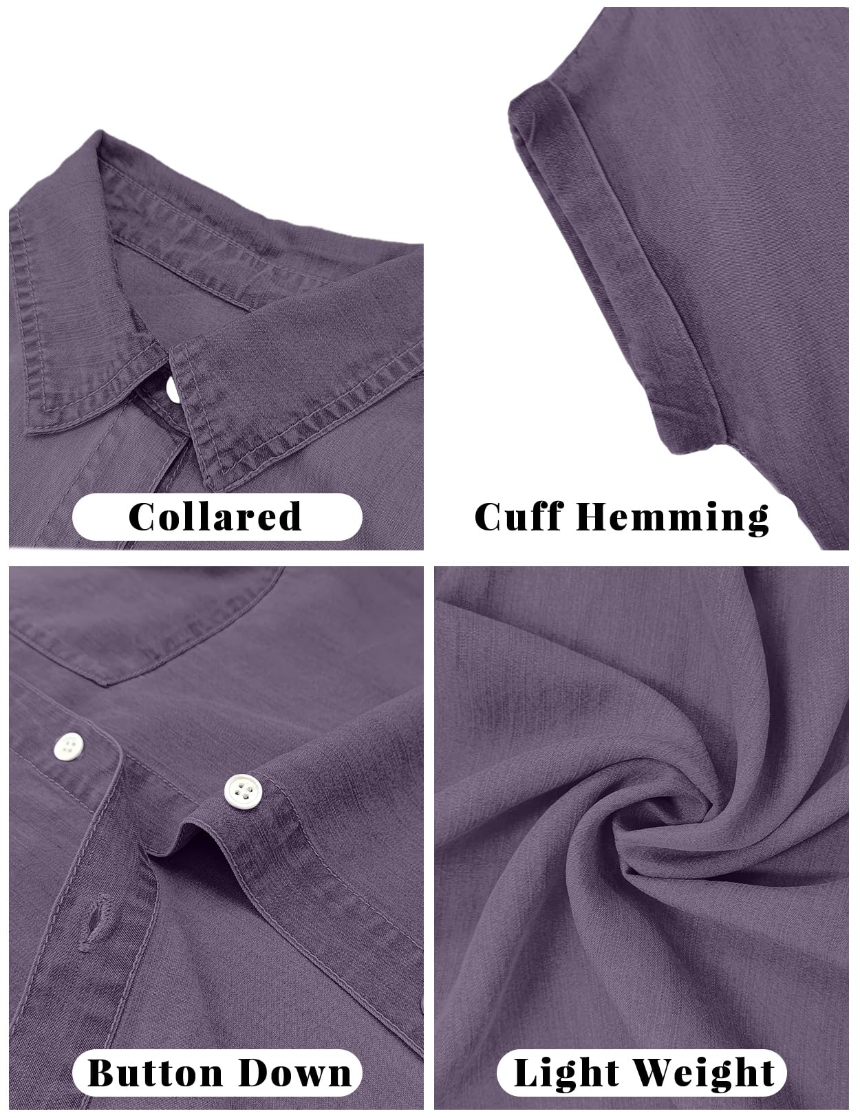 Zilcremo Women Denim Shirt Dresses Short Sleeve Distressed Jean Dress Button Down Casual Tunic Tops Purple XL