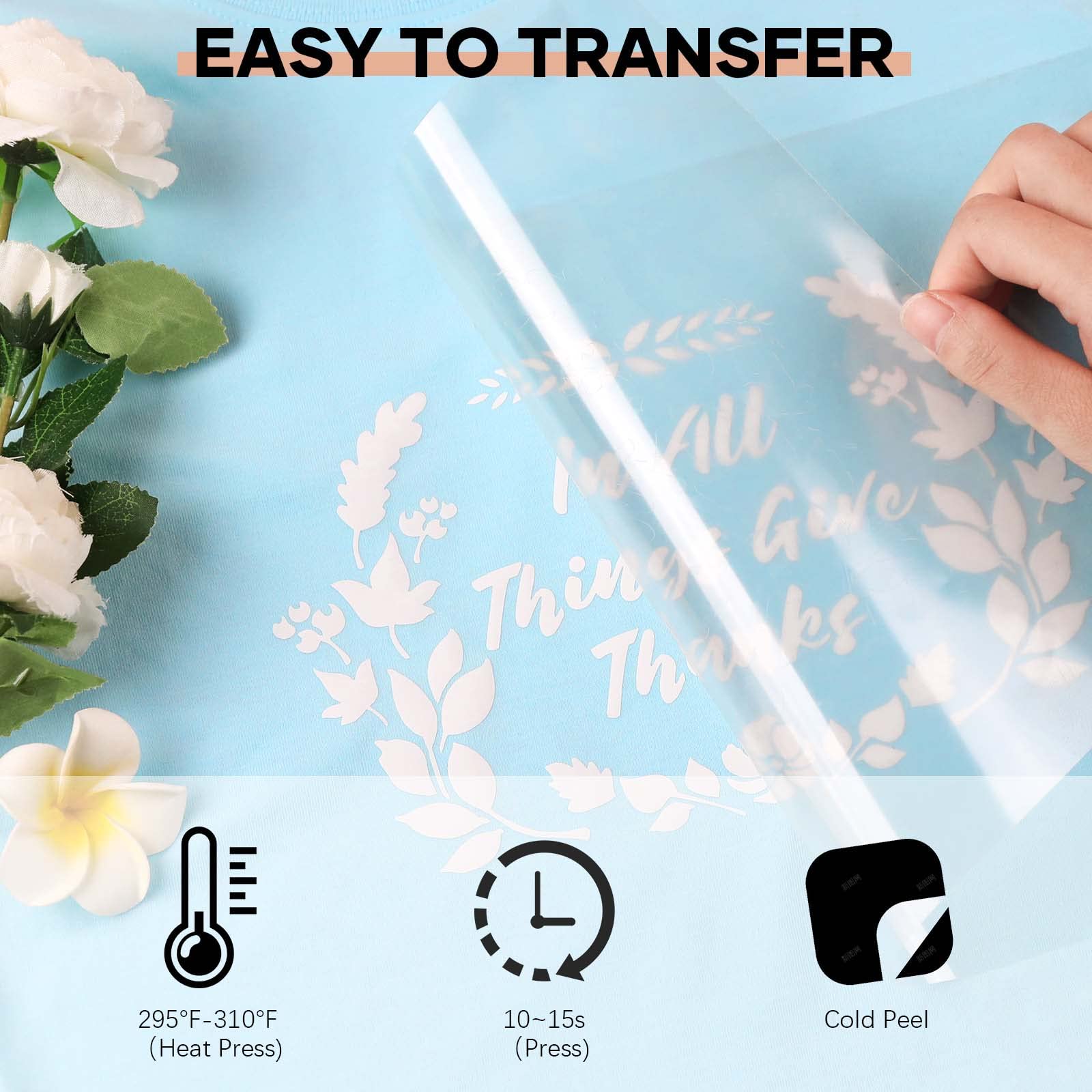 HTVRONT Heat Transfer Vinyl White Iron on Vinyl-12"x 60FT White HTV Vinyl Roll Easy to Cut & Weed for Heat Vinyl Design (White)