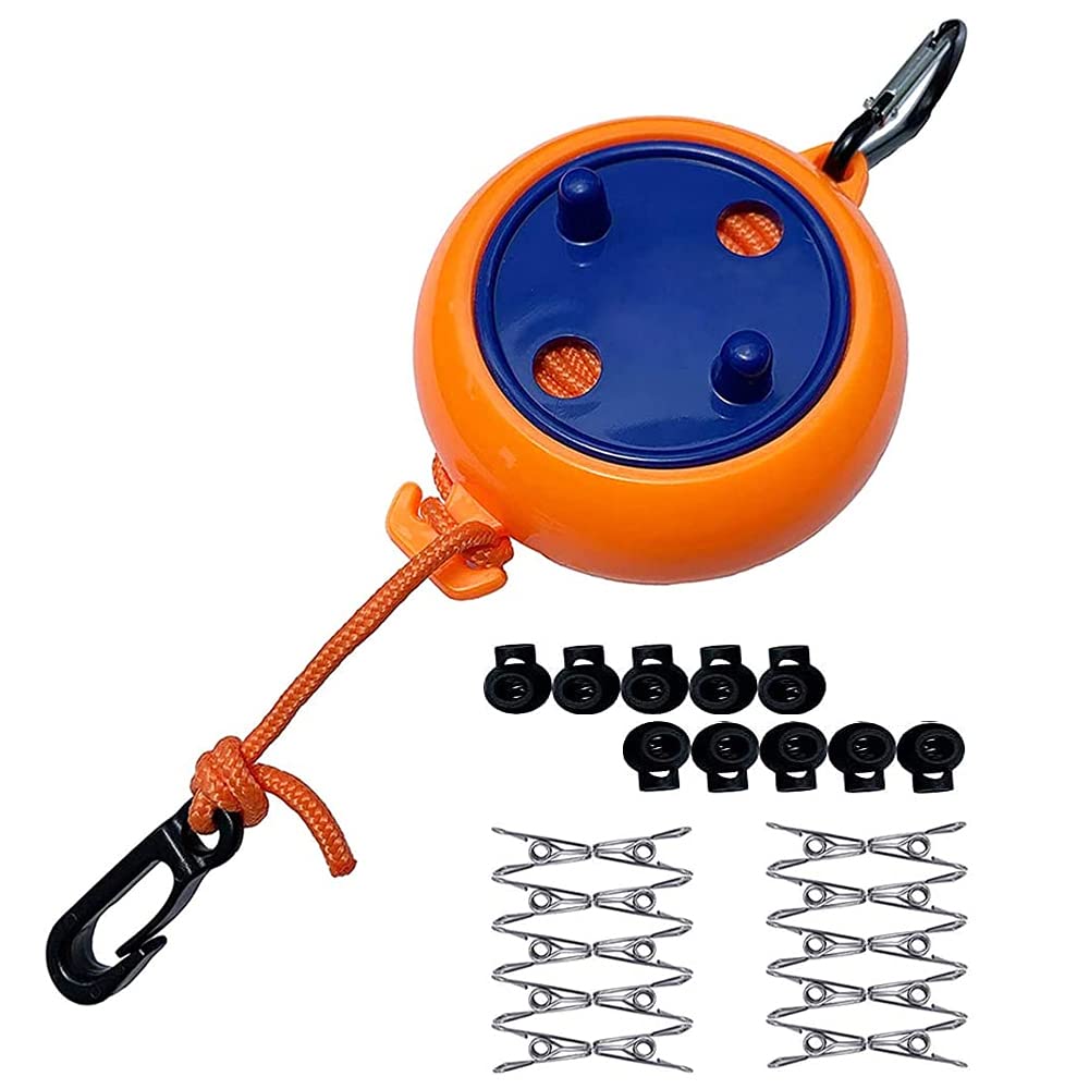 Portable Travel Clothesline, 26-Foot Retractable Clothesline with 10 Stoppers and 20 clothespins, Adjustable Indoor/Outdoor Laundry Line for Hotel, Cruise, Backyard