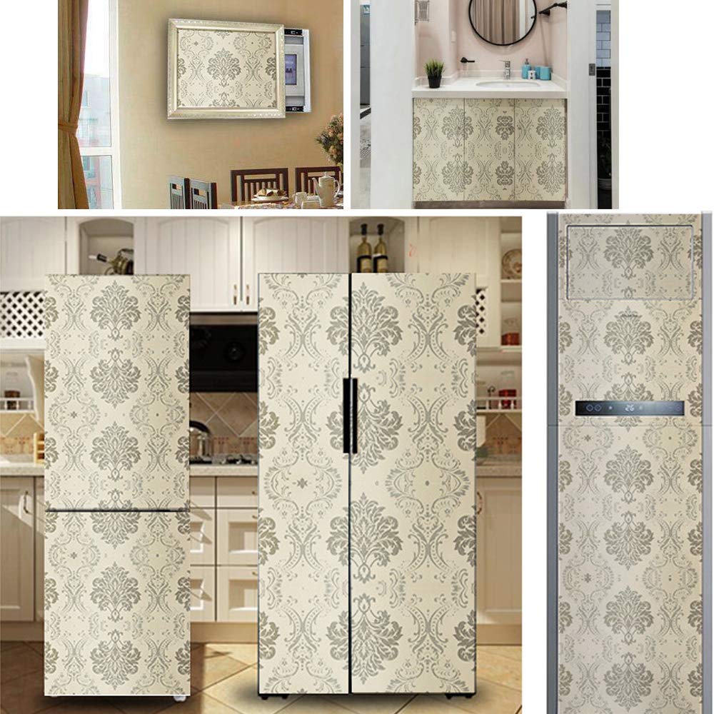 LovingWay Vintage Shelf Liner Self-Adhesive 17.7x177 Inch Drawer Covering PVC Paper Upgrade Old Furnitures Looking Grey Damask
