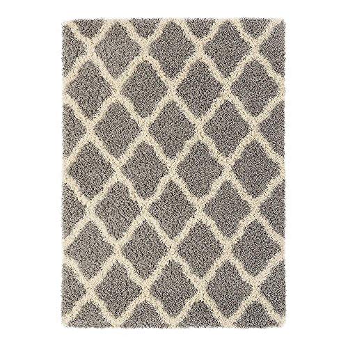 Sweet Home Stores Cozy Shag Collection Grey and Cream Moroccan Trellis Design Shag Rug (5'0'' X 7'0") Contemporary Living and Bedroom Soft Shaggy Area Rug