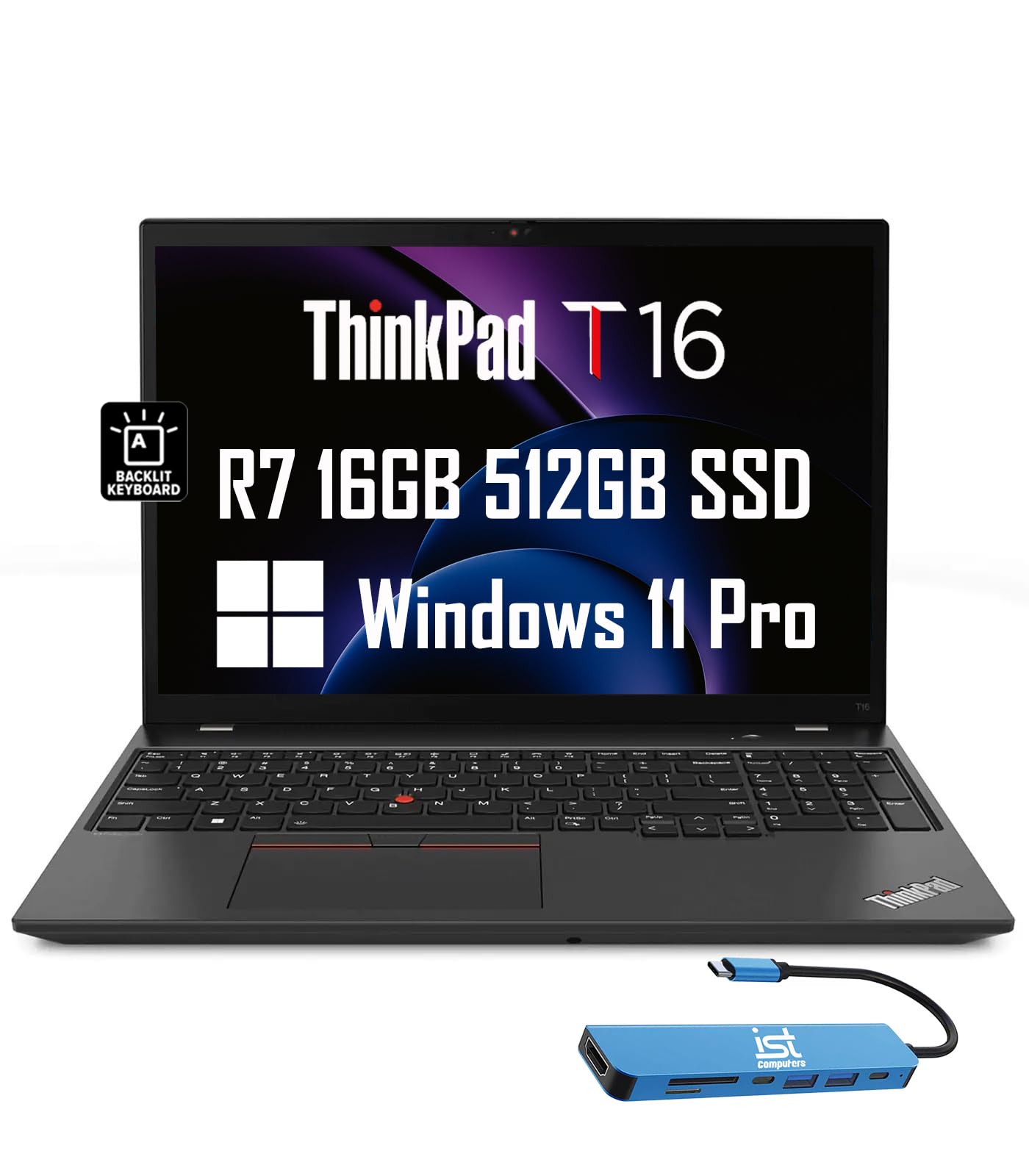 Lenovo Thinkpad T15 15.6" FHD (Intel 4-Core i7-1165G7, 16GB RAM, 512GB SSD, UHD Graphics) Full HD IPS Business Laptop, Backlit Keyboard, 2X Thunderbolt 4, Fingerprint, IST Bag, Windows 10 Pro