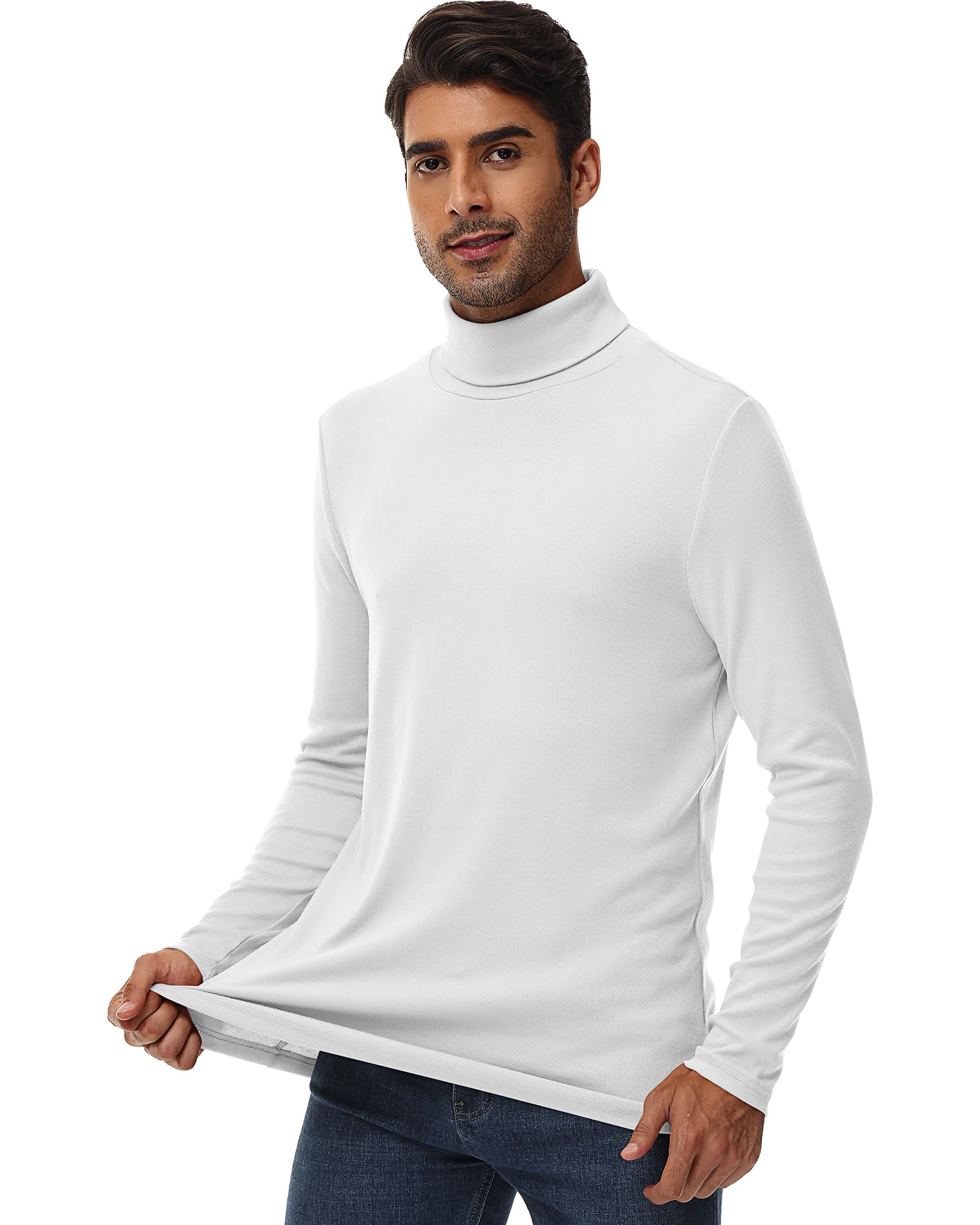 Ficerd 3 Pack Men's Turtleneck Shirts, Long Sleeve Cotton Pullover Sweaters Mock Neck Knitted T Shirt Basic Slim Fit Tee Tops(Black, White, Apricot,Large)