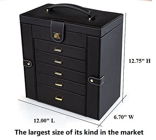 Kendal Huge Jewelry Box Jewelry Case with 6 Tier 5 Drawers Large Storage Capacity with Mirror Jewelry Storage Organizer Great Gift Also Good For Watches LJC-SHD5BK (black)