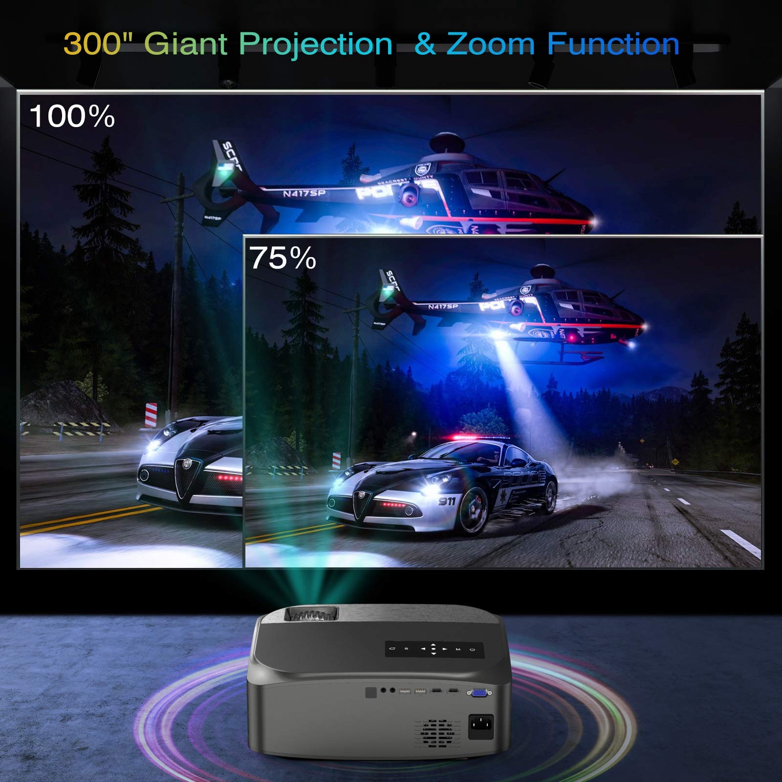 VILINICE Projector with 100" Projector Screen, Native 1080P 9000Lux Projector Full HD 100,000h Lamp Life Movie Projector Compatible with TV Stick, Roku, Smart Phone, HDMI, USB, VGA, AUX(Grey)