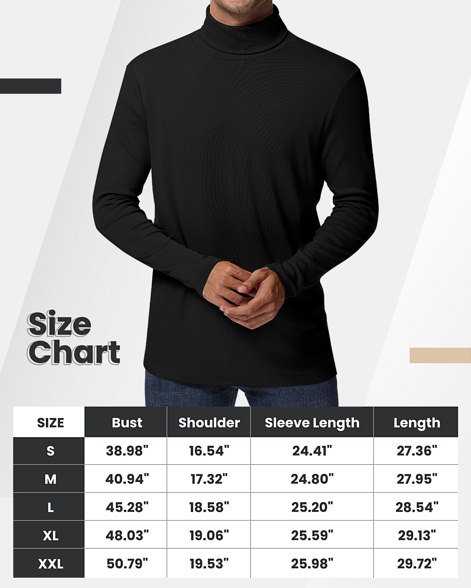Ficerd 3 Pack Men's Turtleneck Shirts, Long Sleeve Cotton Pullover Sweaters Mock Neck Knitted T Shirt Basic Slim Fit Tee Tops(Black, White, Apricot,Large)