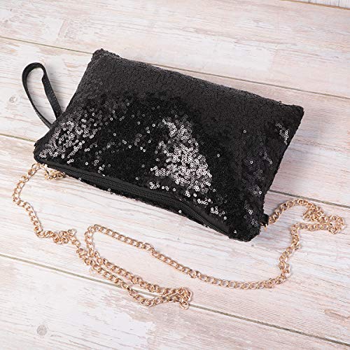 Tinksky Sparkly Sequin Handbag Lady Party Evening Clutch Shoulder Bag, Mother's Day gift or gift for women (Black), 10 * 7.1 * 0.8 inch