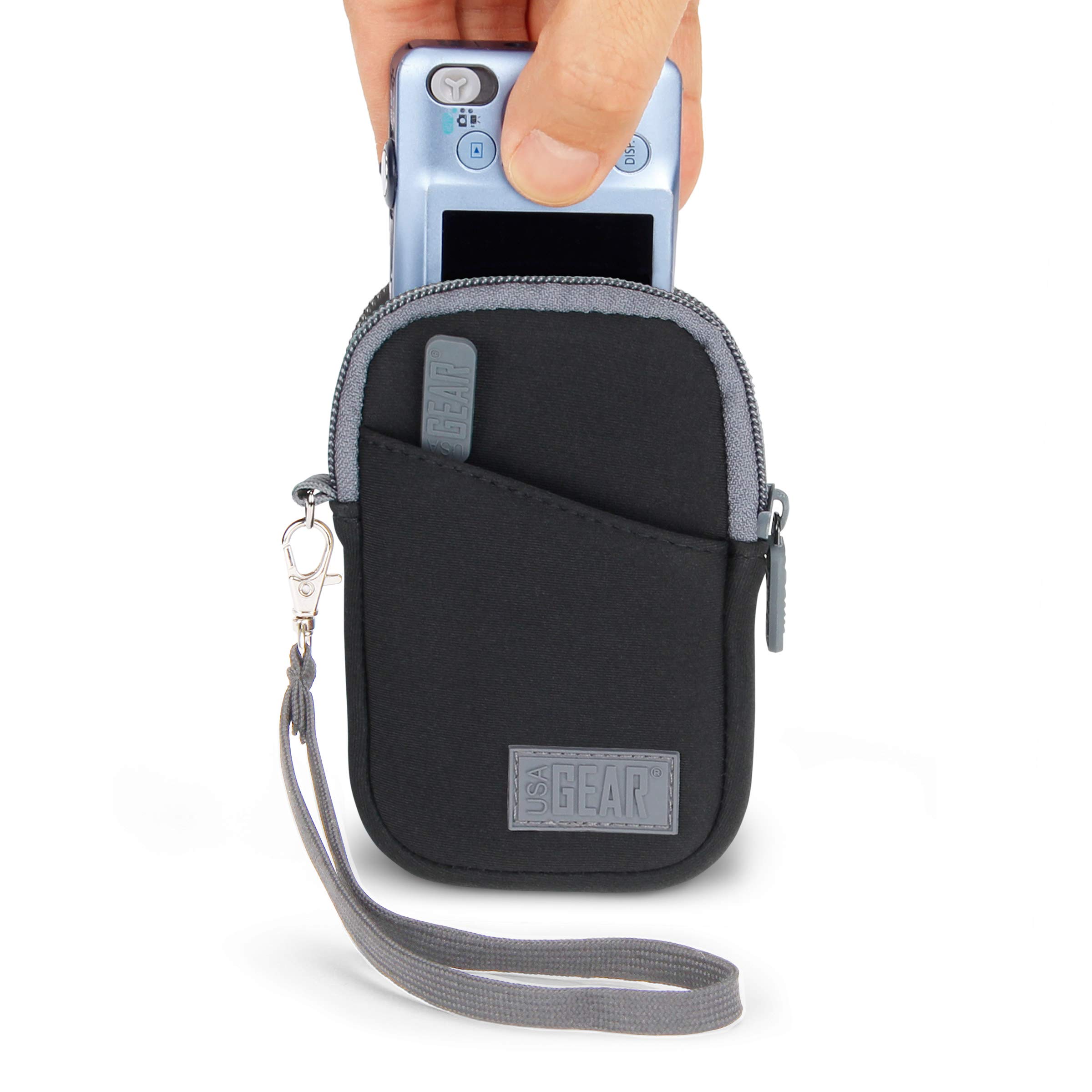 USA Gear Point and Shoot Camera Case Compatible with Nikon Coolpix A10, S4300, S6900, W300 and More - Digital Camera Sleeve Neoprene, Belt Loop, Wrist Strap, Pocket for SD Cards, Batteries (Black)