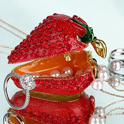 YU FENG Hinged Trinket Box For Girls, Handmade Red Strawberry Trinket Boxes Decorated for Women (red strawberry)