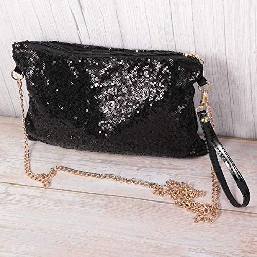 Tinksky Sparkly Sequin Handbag Lady Party Evening Clutch Shoulder Bag, Mother's Day gift or gift for women (Black), 10 * 7.1 * 0.8 inch