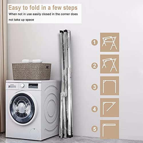 TORIBIO Clothes Drying Rack, 47 Inch Retractable Laundry Drying Rack Folding Indoor Outdoor, Length Adjustable Heavy Duty Stainless Steel Clothing Drying Rack with Windproof Hooks