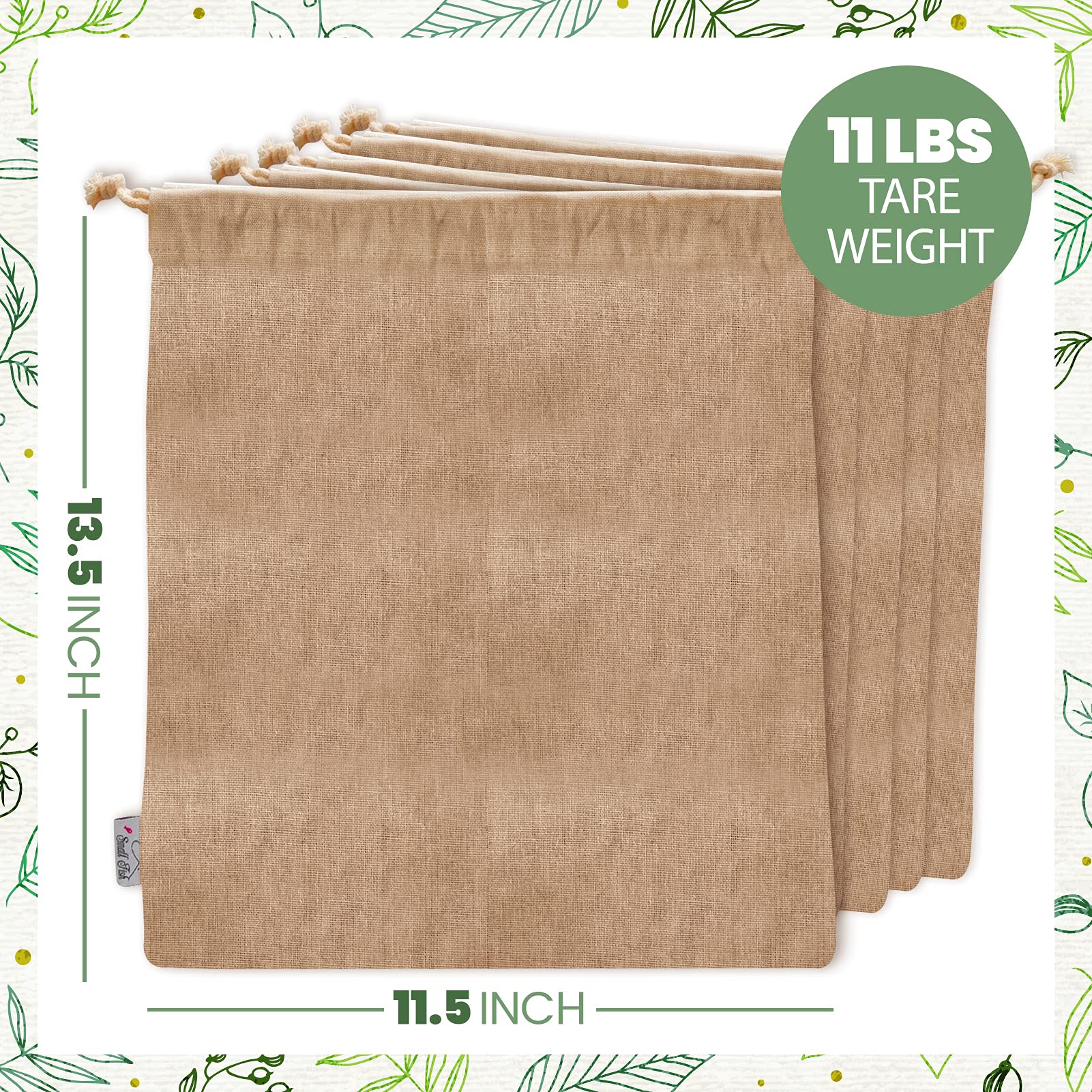 Organic Cotton‌ ‌Produce‌ ‌Bags,‌ 5 Pcs. ‌Large,‌ Organic, and ‌Reusable‌ ‌Canvas‌ ‌Muslin‌ ‌‌‌Drawstring‌ ‌‌Sack‌ ‌for‌ Organizing, ‌Shopping,‌ Storage,‌ ‌Grocery,‌ Dust Cover, and ‌Gift