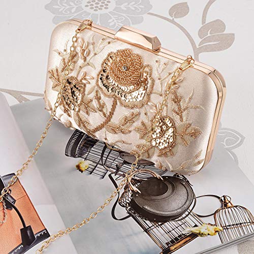 UBORSE Embroidery Sequin Beaded Clutch Purses for Women Evening Bags Formal Party Wedding Purses Prom Cocktail Party Handbags