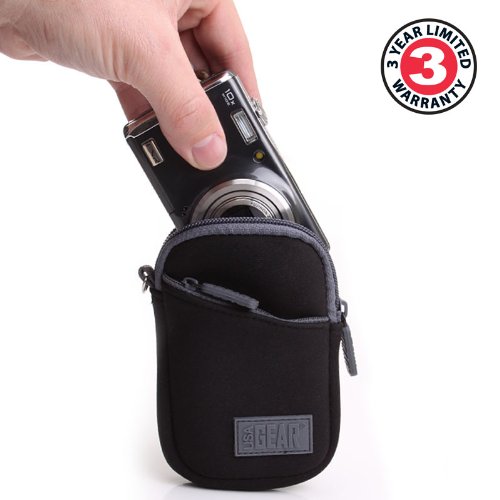 USA Gear Point and Shoot Camera Case Compatible with Nikon Coolpix A10, S4300, S6900, W300 and More - Digital Camera Sleeve Neoprene, Belt Loop, Wrist Strap, Pocket for SD Cards, Batteries (Black)