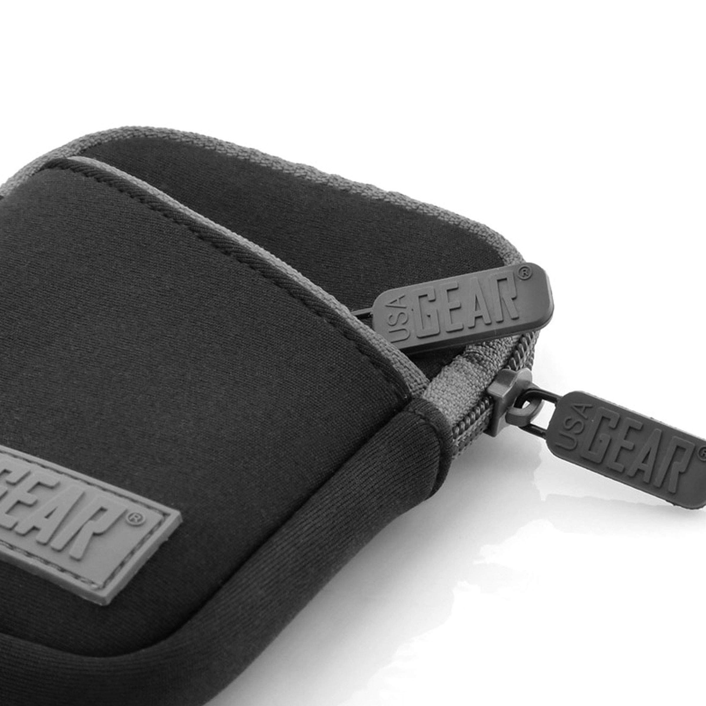 USA Gear Point and Shoot Camera Case Compatible with Nikon Coolpix A10, S4300, S6900, W300 and More - Digital Camera Sleeve Neoprene, Belt Loop, Wrist Strap, Pocket for SD Cards, Batteries (Black)