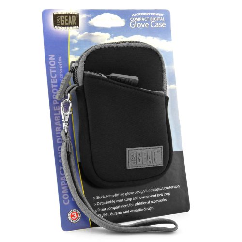 USA Gear Point and Shoot Camera Case Compatible with Nikon Coolpix A10, S4300, S6900, W300 and More - Digital Camera Sleeve Neoprene, Belt Loop, Wrist Strap, Pocket for SD Cards, Batteries (Black)