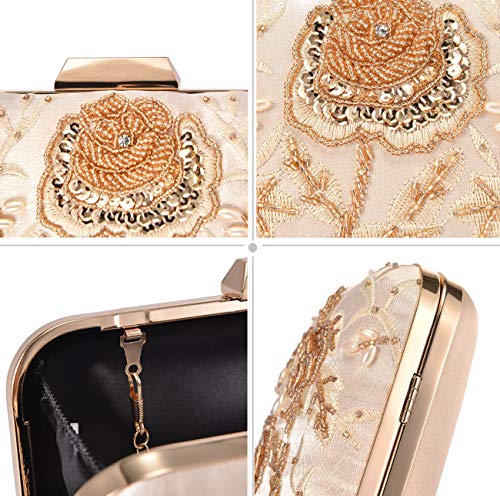 UBORSE Embroidery Sequin Beaded Clutch Purses for Women Evening Bags Formal Party Wedding Purses Prom Cocktail Party Handbags