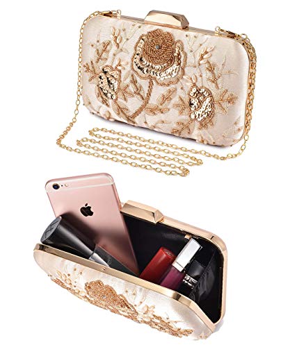 UBORSE Embroidery Sequin Beaded Clutch Purses for Women Evening Bags Formal Party Wedding Purses Prom Cocktail Party Handbags