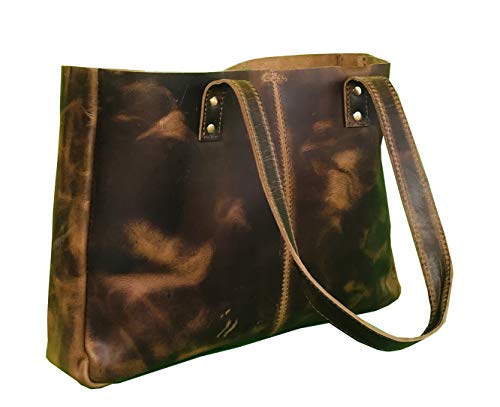 16" Vintage Buffalo Leather Bag Womens Shoulder Tote Bag