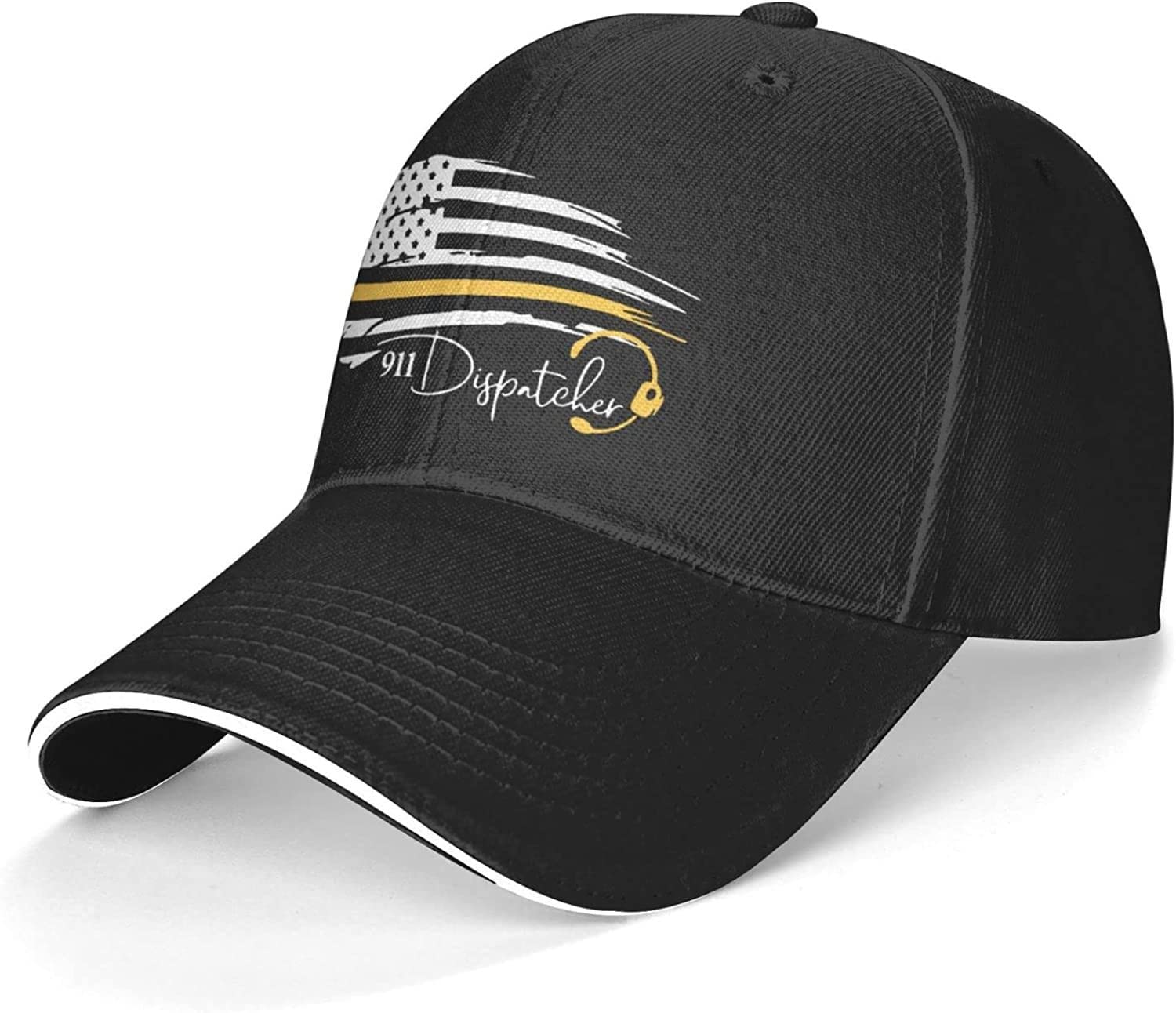 Number 911 Dispatcher Thin Gold Yellow Line Dispatch American Flag Baseball Golf Cap Casquette Outdoor Trucker Hats Adjustable Custom