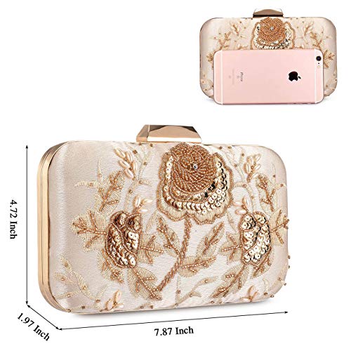 UBORSE Embroidery Sequin Beaded Clutch Purses for Women Evening Bags Formal Party Wedding Purses Prom Cocktail Party Handbags