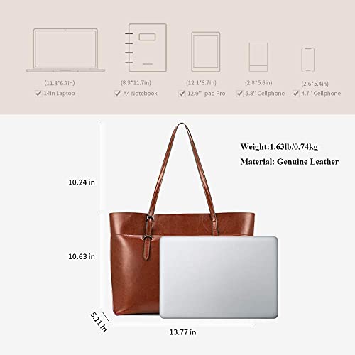 Kattee Vintage Genuine Leather Tote Shoulder Bag for Women Satchel Handbag with Top Handles (Brown)