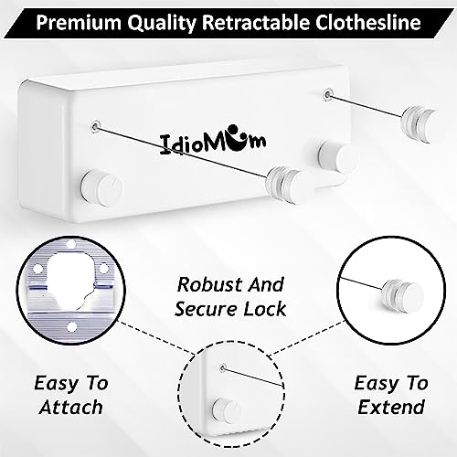 Idiomum Double Retractable Clothesline Indoor Outdoor 13.8 ft (2X) Heavy Duty Laundry Line with Stainless Steel String - Clothesline Retracting Indoor - Clothes Drying Line Holds up to 44 lb