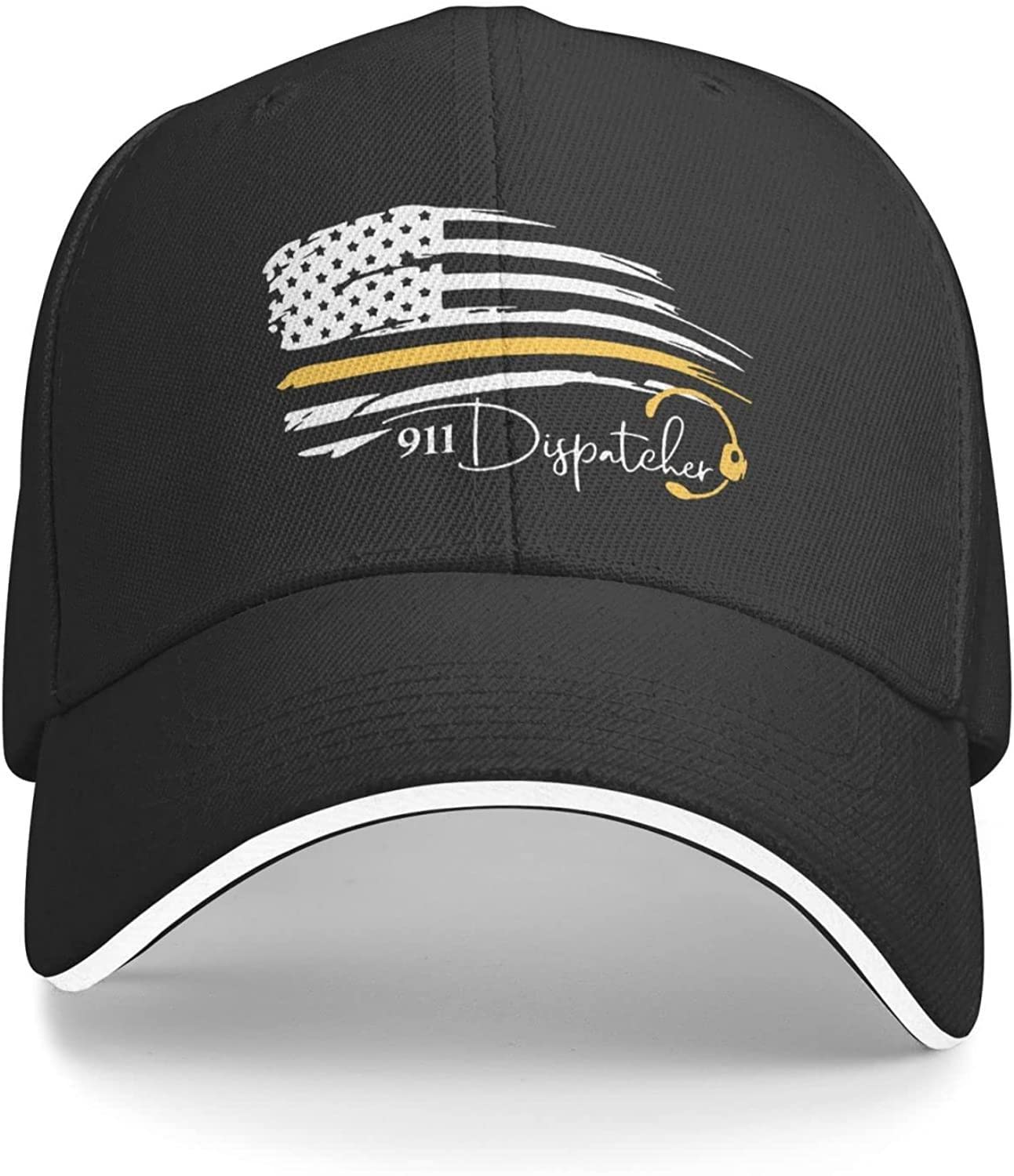 Number 911 Dispatcher Thin Gold Yellow Line Dispatch American Flag Baseball Golf Cap Casquette Outdoor Trucker Hats Adjustable Custom