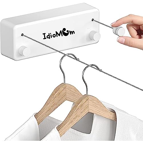 Idiomum Double Retractable Clothesline Indoor Outdoor 13.8 ft (2X) Heavy Duty Laundry Line with Stainless Steel String - Clothesline Retracting Indoor - Clothes Drying Line Holds up to 44 lb