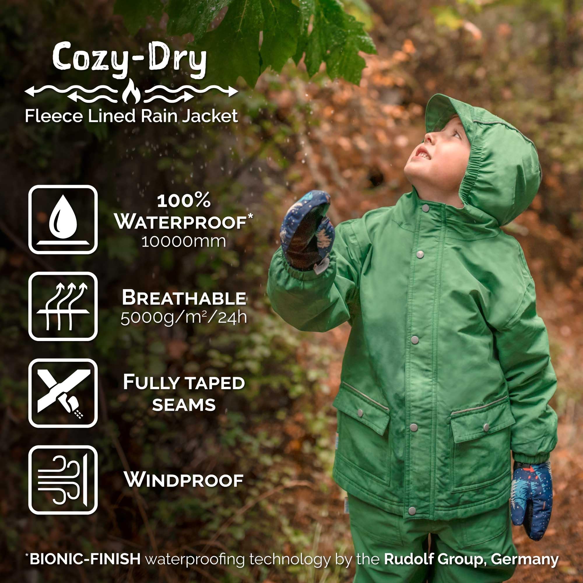 JAN & JUL Kids Waterproof Rain-Coat, Fleece-lined Jacket for Boys and Girls (Fern Green, 10 Years)