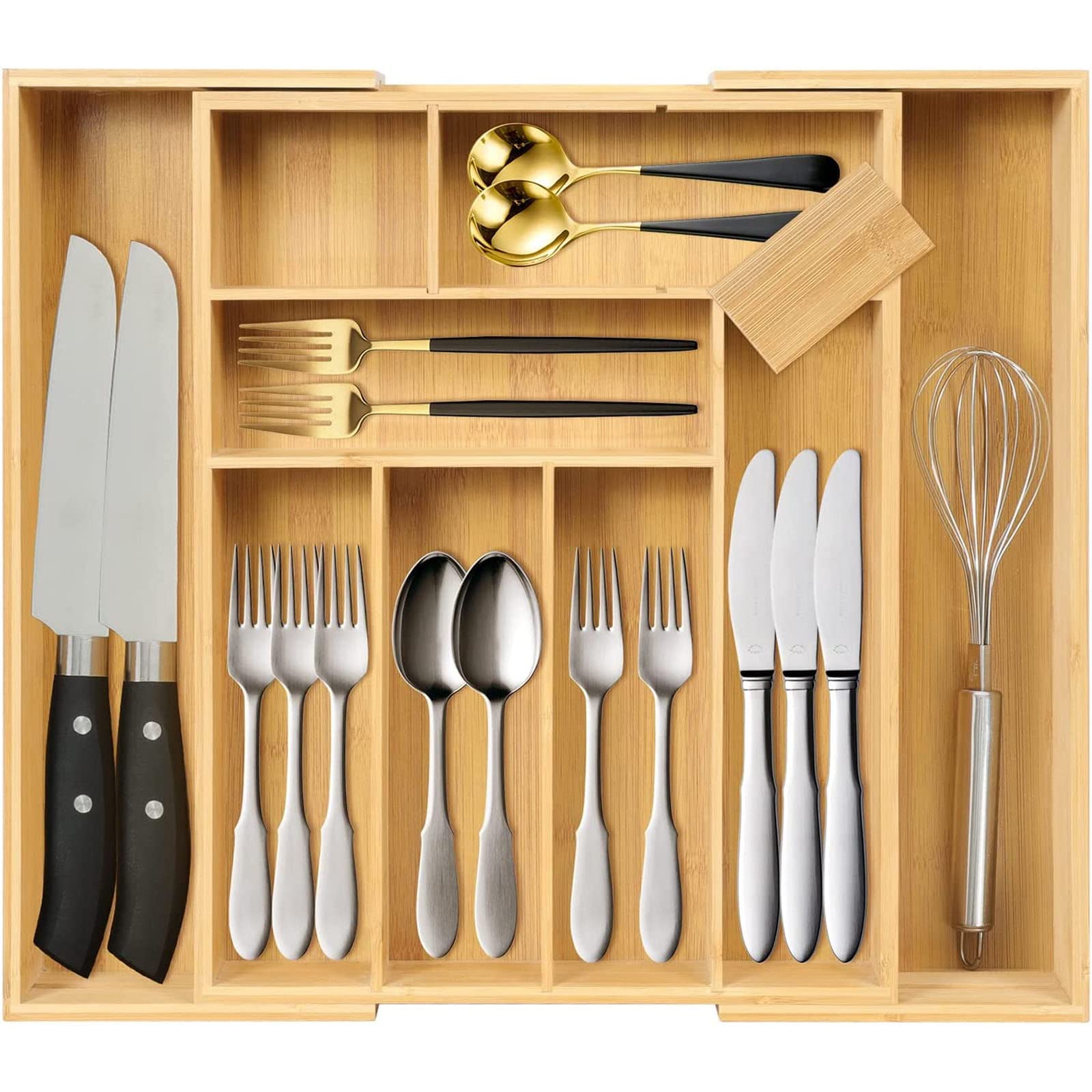 aceyoon Bamboo Kitchen Silverware Drawer Organizer,Expandable Cutlery Holder with Drawer Dividers, Adjustable Kitchen Utensil Organizer for Flatware,Utensils,Cutlery (8-10 Slot)