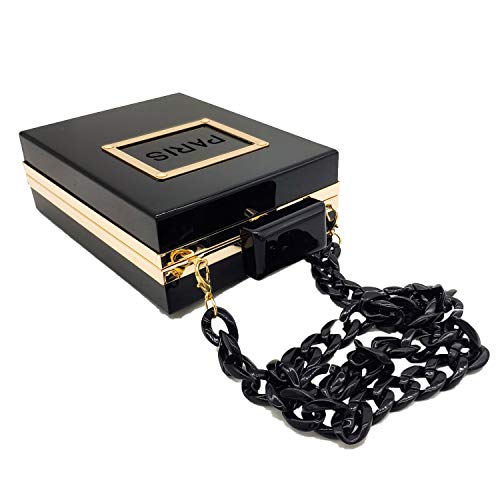 Paris Perfume Shape Women Acrylic Clutch Bags Evening Party Purses Cocktail Banquet Handbags (Black)