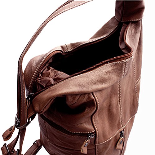 SILVERFEVER Silver FeverĀ® Genuine Leather Backpack Purse Sling Organizer (Brown)
