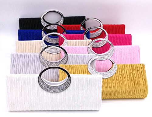 TOPCHANCES Women's Evening Party Rhinestone Satin Pleated Evening Wedding Party Clutch Purse Wallet Handbag (Red)