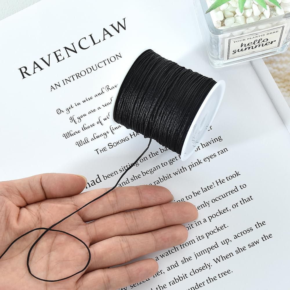 TONIFUL 1mm x 100 Yards Black Nylon Cord Satin String for Bracelet Jewelry Making Rattail Macrame Waxed Trim Cord Necklace Bulk Beading Thread Kumihimo Chinese Knot Craft