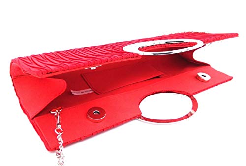 TOPCHANCES Women's Evening Party Rhinestone Satin Pleated Evening Wedding Party Clutch Purse Wallet Handbag (Red)