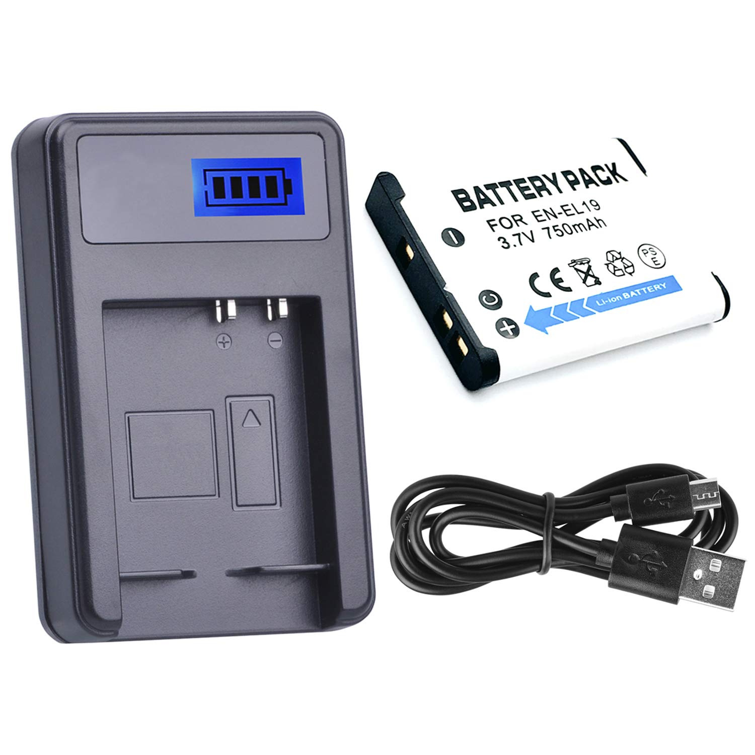 Battery and LCD USB Battery Charger for Nikon Coolpix S6800, S6900, S7000 Digital Camera