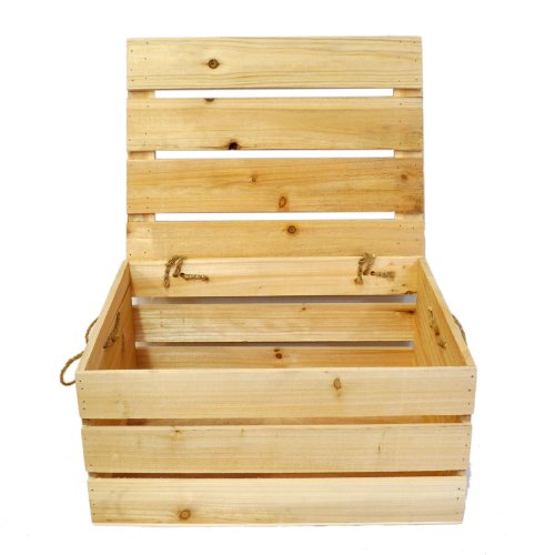 The Lucky Clover Trading Storage Box with Swing Lid Crate, Natural Wood