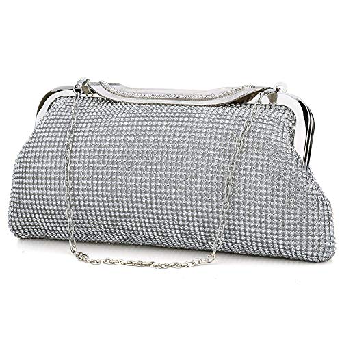 Elegant Evening Party Clutch Handbag Bling Shiny Sparkly Rhinestone Wedding Purse for Women (Silver)