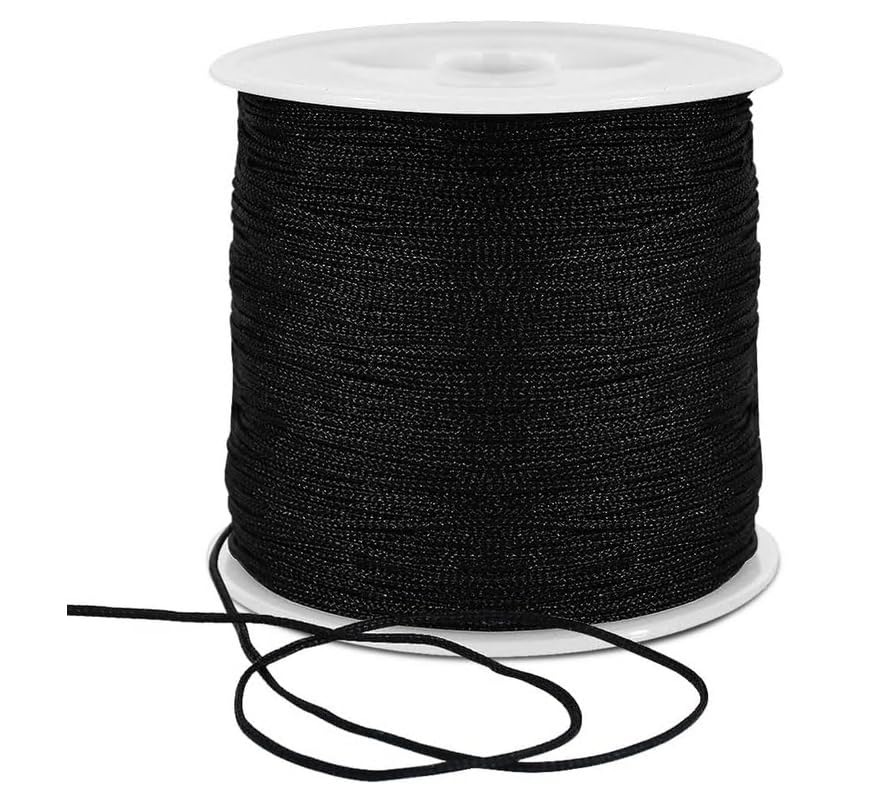 TONIFUL 1mm x 100 Yards Black Nylon Cord Satin String for Bracelet Jewelry Making Rattail Macrame Waxed Trim Cord Necklace Bulk Beading Thread Kumihimo Chinese Knot Craft