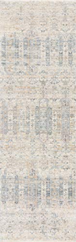 Loloi Pandora Collection Distressed Persian Vintage Area Rug, 2'0" x 3'4", Ivory/Mist