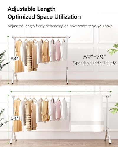 Vikaqi Clothes Drying Rack 79 Inches Folding Indoor, Drying Rack Clothing Collapsible, Foldable Laundry Drying Rack, Clothes Rack Drying, Retractable RV Clothesline, 20 Hooks 12 Clips