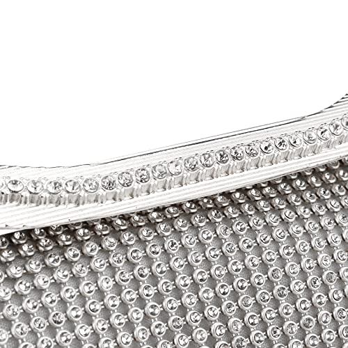 Elegant Evening Party Clutch Handbag Bling Shiny Sparkly Rhinestone Wedding Purse for Women (Silver)